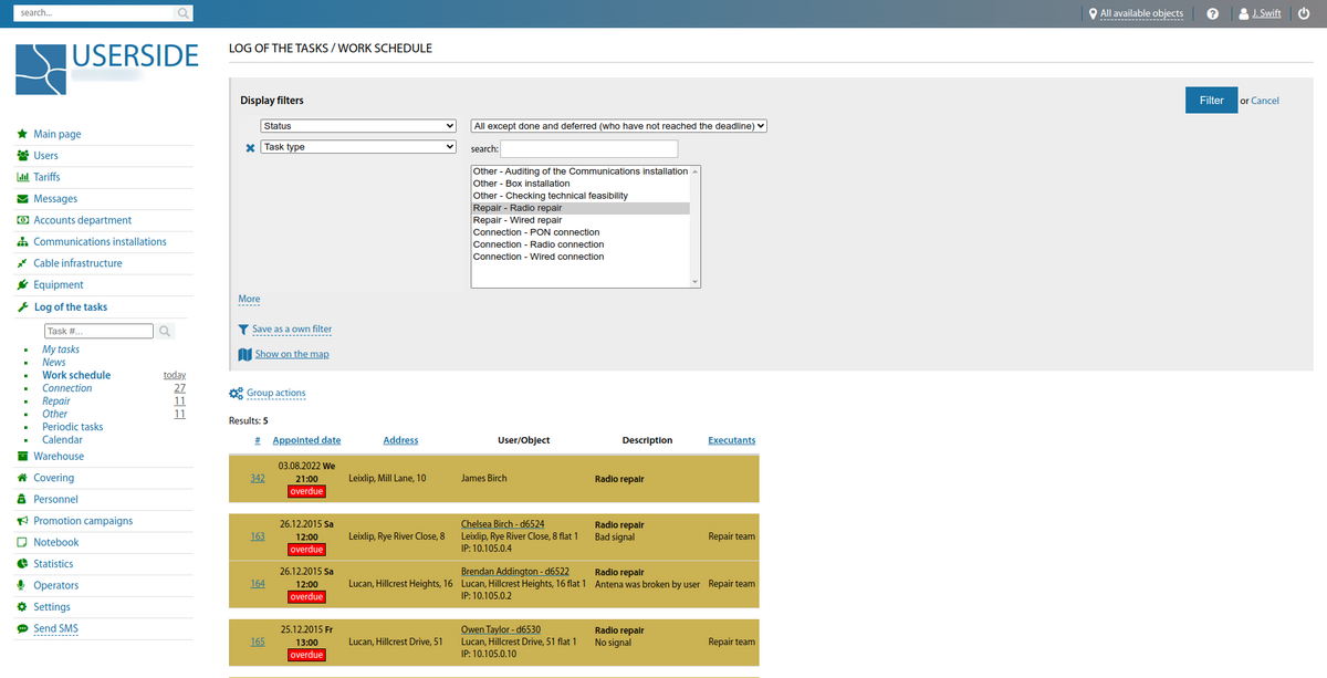 Log of the tasks — WiKi - UserSide