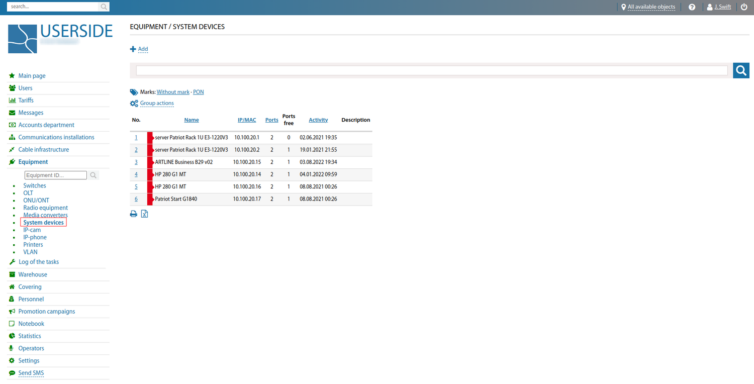 System devices — WiKi - UserSide
