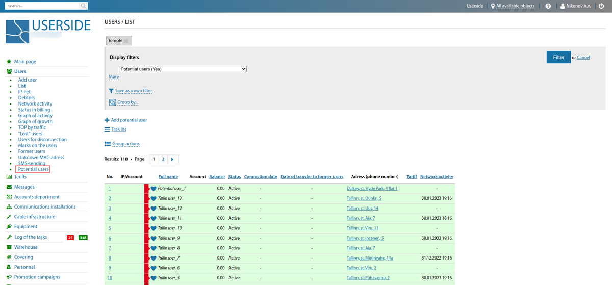 Potential customers — WiKi - UserSide
