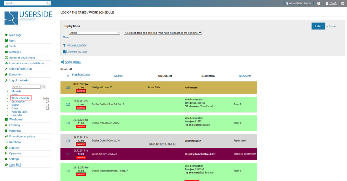 Work schedule — WiKi - UserSide