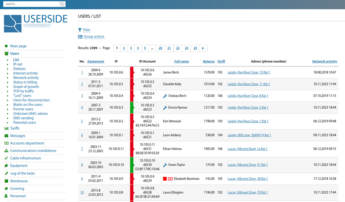 Customer list — WiKi - UserSide
