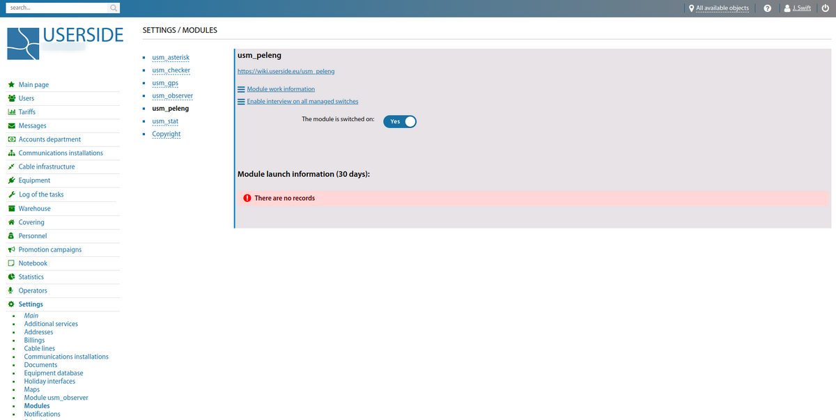 Settings - Modules — WiKi - UserSide
