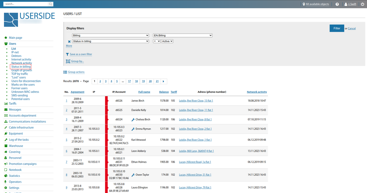 Customer status — WiKi - UserSide